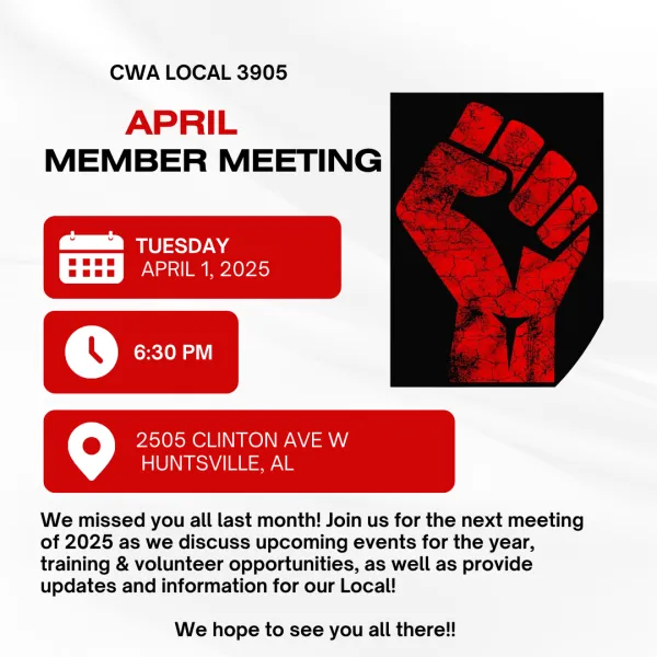 April Member Meeting | CWA Local 3905
